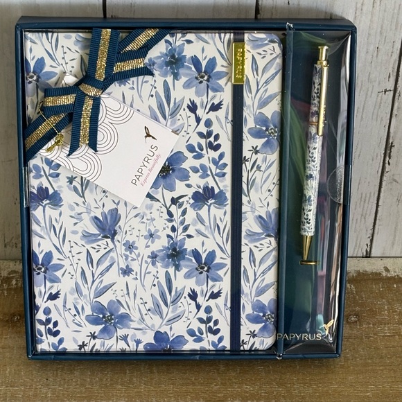 Papyrus | Office | Papyrus Blue And Gold Floral Stationery Set | Poshmark